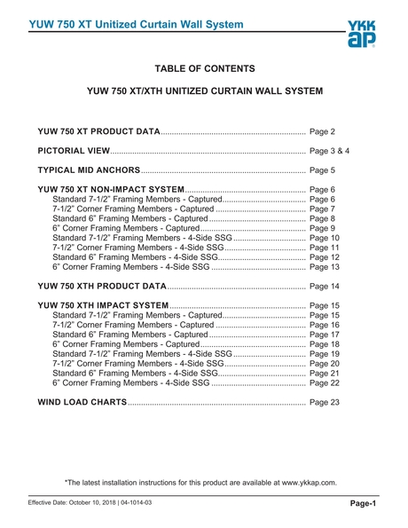 YKK Design Manual - YUW750XT-1