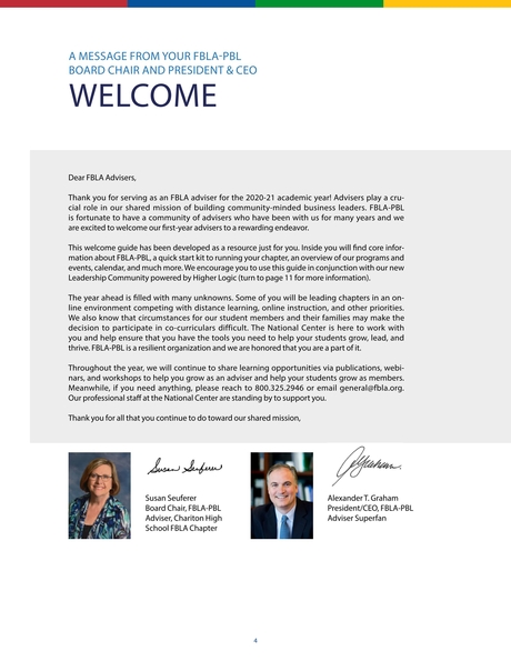 FBLA Adviser Guide 2020-21 - Welcome Letter