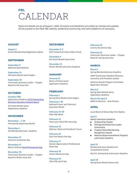 PBL Adviser Guide 2020-21 - PBL Calendar