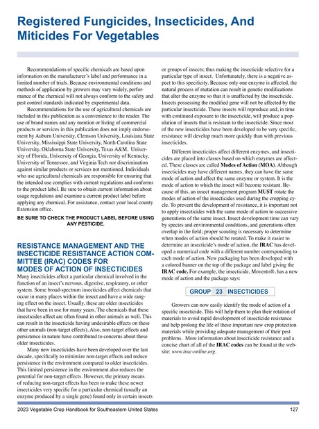 Southeastern U.S. Vegetable Crop Handbook - 2023 - 127