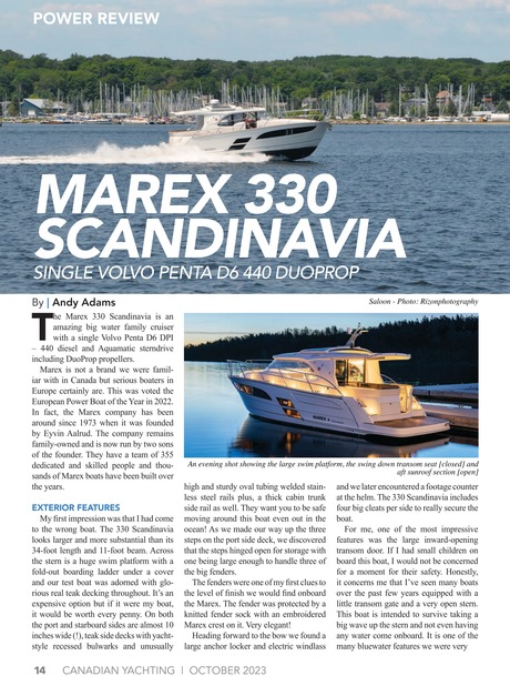 Canadian Yachting October 2023 - POWER REVIEW: MAREX 330 SCANDINAVIA