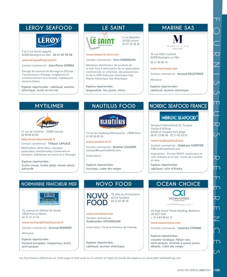 produits de la mer - Guide des Especes 2020