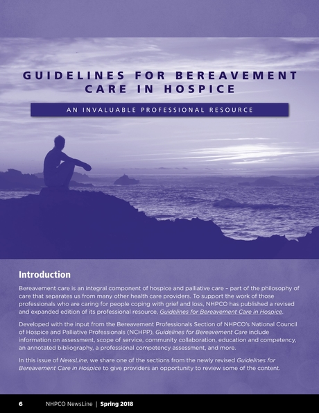 NHPCO NewsLine Spring 2018 - Guidelines for Bereavement Care