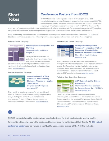 NHPCO NewsLine Winter 2021 - Conference Posters