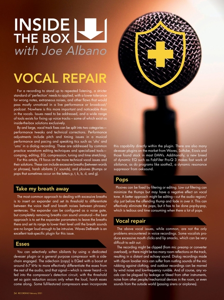 Recording - February 2021 - Inside the Box with Joe Albano: Vocal Repair
