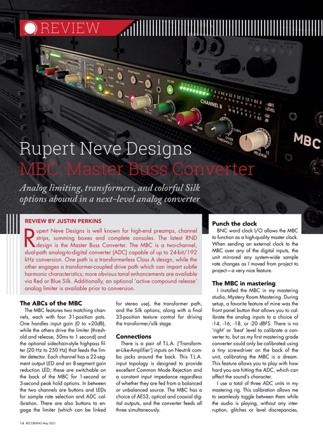 Recording - May 2021 - Rupert Neve Designs: MBC Master Buss Converter
