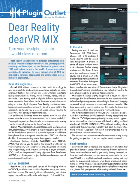 Recording March 2022 - Dear Reality: dearVR MIX