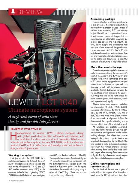 Recording April 2022 - LEWITT: LCT 1040 Ultimate microphone system