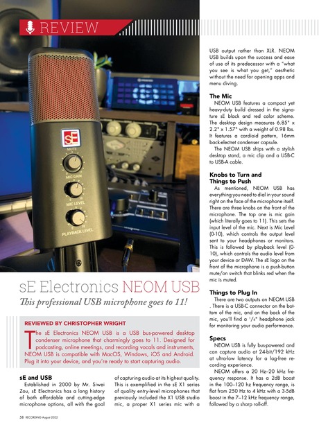 RECORDING August 2022 - sE Electronics NEOM USB