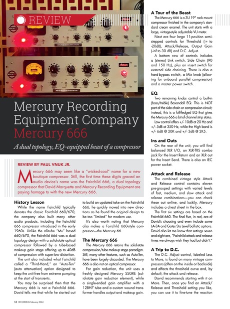 Recording February 2024 - Mercury Recording Equipment Company Mercury 666