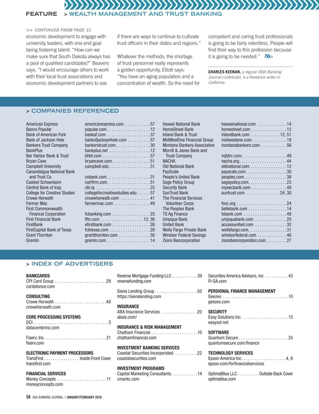 ABA Banking Journal - January/February 2016 - Index of Advertisers