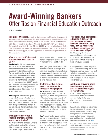 ABA Banking Journal - March/April 2016 - CORPORATE SOCIAL RESPONSIBILITY