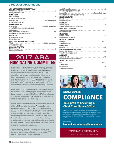 ABA Banking Journal - May/June 2017 - Index of Advertisers
