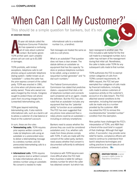 ABA Banking Journal - November/December 2016 - Compliance ‘When Can I ...
