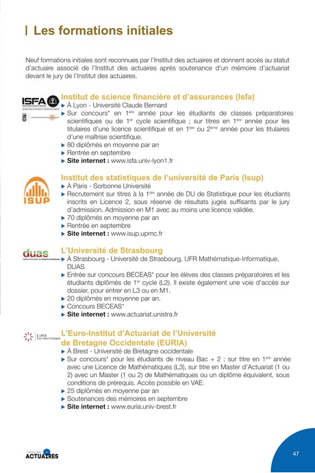 Annuaire Institut des actuaires - Édition 2024 - Les formations initiales