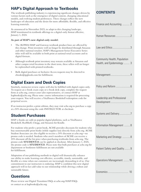 Health Administration Press Textbook Catalog - Fall 2024 - Contents