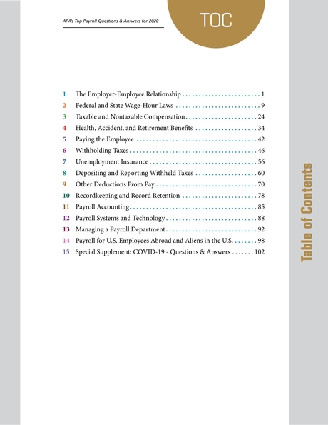 APA's Top Payroll Questions & Answers for 2020 - Table of Contents