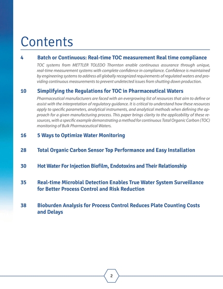 eBook: TOC and Microbial Detection Monitoring - Contents