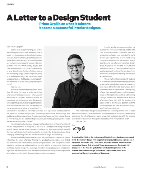 Contract Magazine - September 2018 - Viewpoint: Letter to a Design Student
