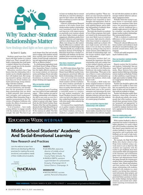 Education Week - March 13, 2019 - Why Teacher-Student Relationships Matter
