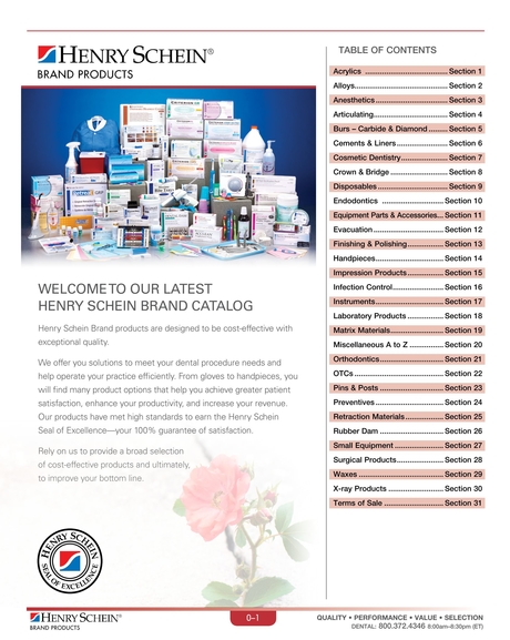 2021/2022 Henry Schein Brand Catalog - Table of Contents
