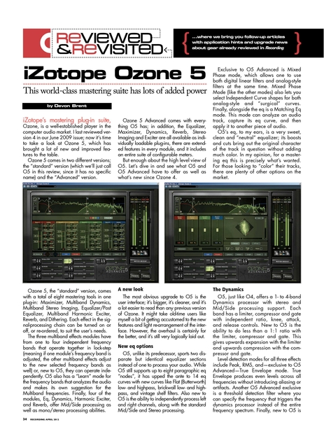 Recording - April 2012 - Reviewed and Revisited: iZotope Ozone 5 Advanced