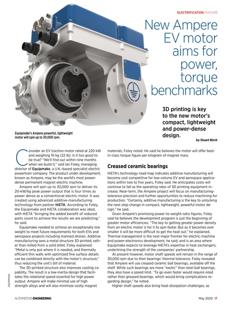 Automotive Engineering - May 2020 - New Ampere EV motor aims for power ...