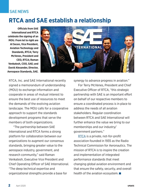 SAE Update - April 2020 - RTCA and SAE establish a relationship