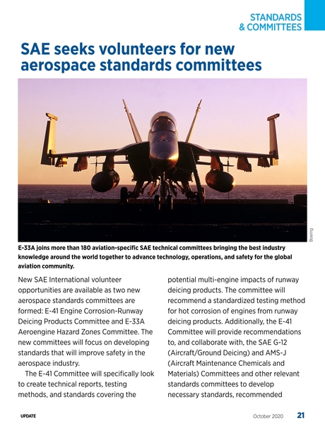 SAE Update - October 2020 - SAE seeks volunteers for new aerospace ...