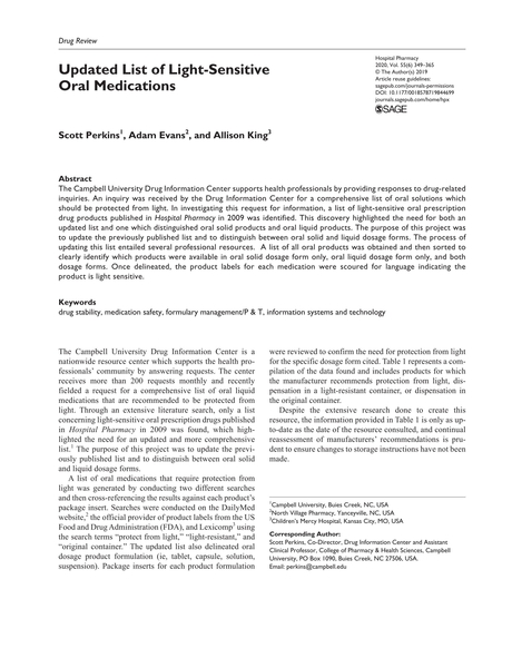 Hospital Pharmacy - December 2020 - Drug Review Updated List of Light ...