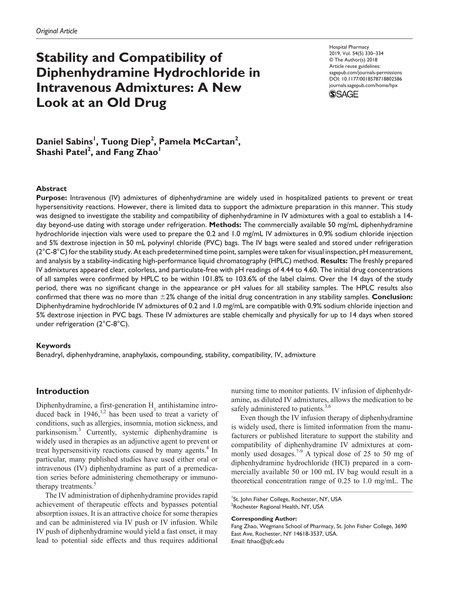 Hospital Pharmacy - October 2019 - Stability and Compatibility of ...