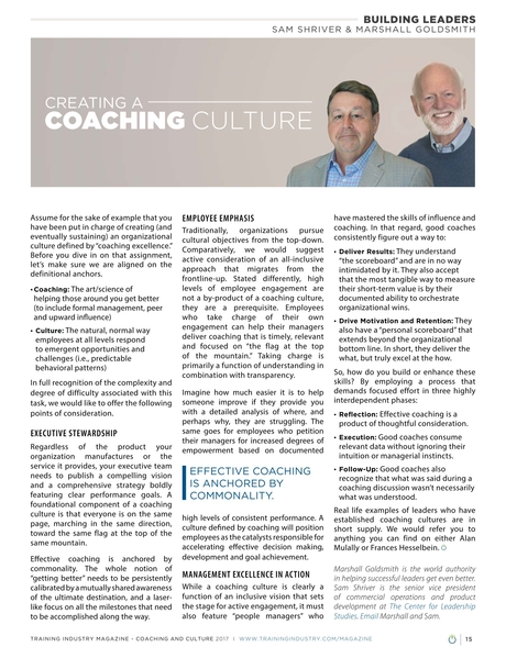 Training Industry Magazine - March/April 2017 - Creating a Coaching Culture