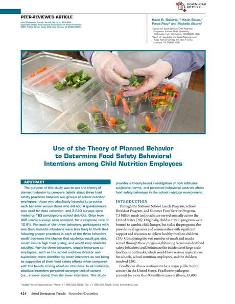 Food Protection Trends - November/December 2020 - Use of the Theory of ...