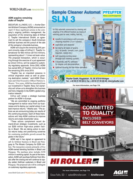 World Grain - May 2014 - ADM acquires remaining stake of Toepfer